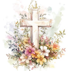 15 Floral Easter Christian Cross Clipart, Watercolor Crucifix Clip Art ...