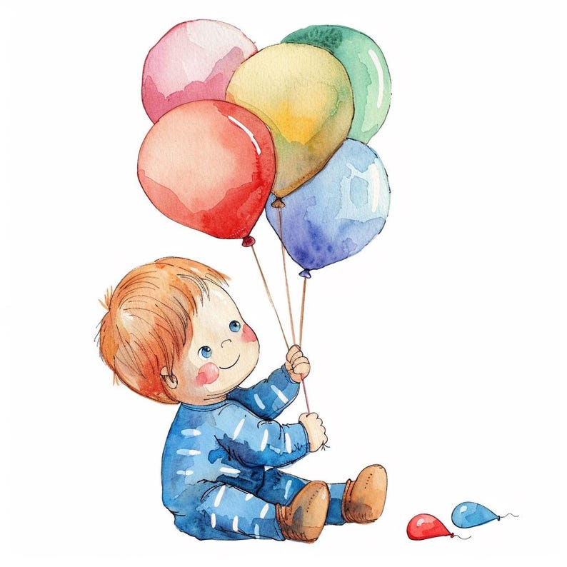 16 Baby Boy Balloons Clipart, Watercolor Birthday Child Clip Art ...