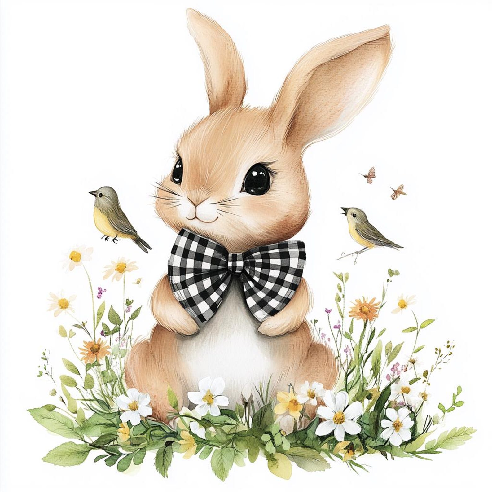 16 Elegant Easter Bunny Clipart, Watercolor Meadow Bunny Clip Art ...