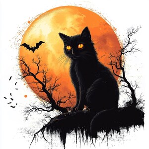 16 Halloween Cat Clipart, Watercolor Halloween Moon Clip Art, Printable ...