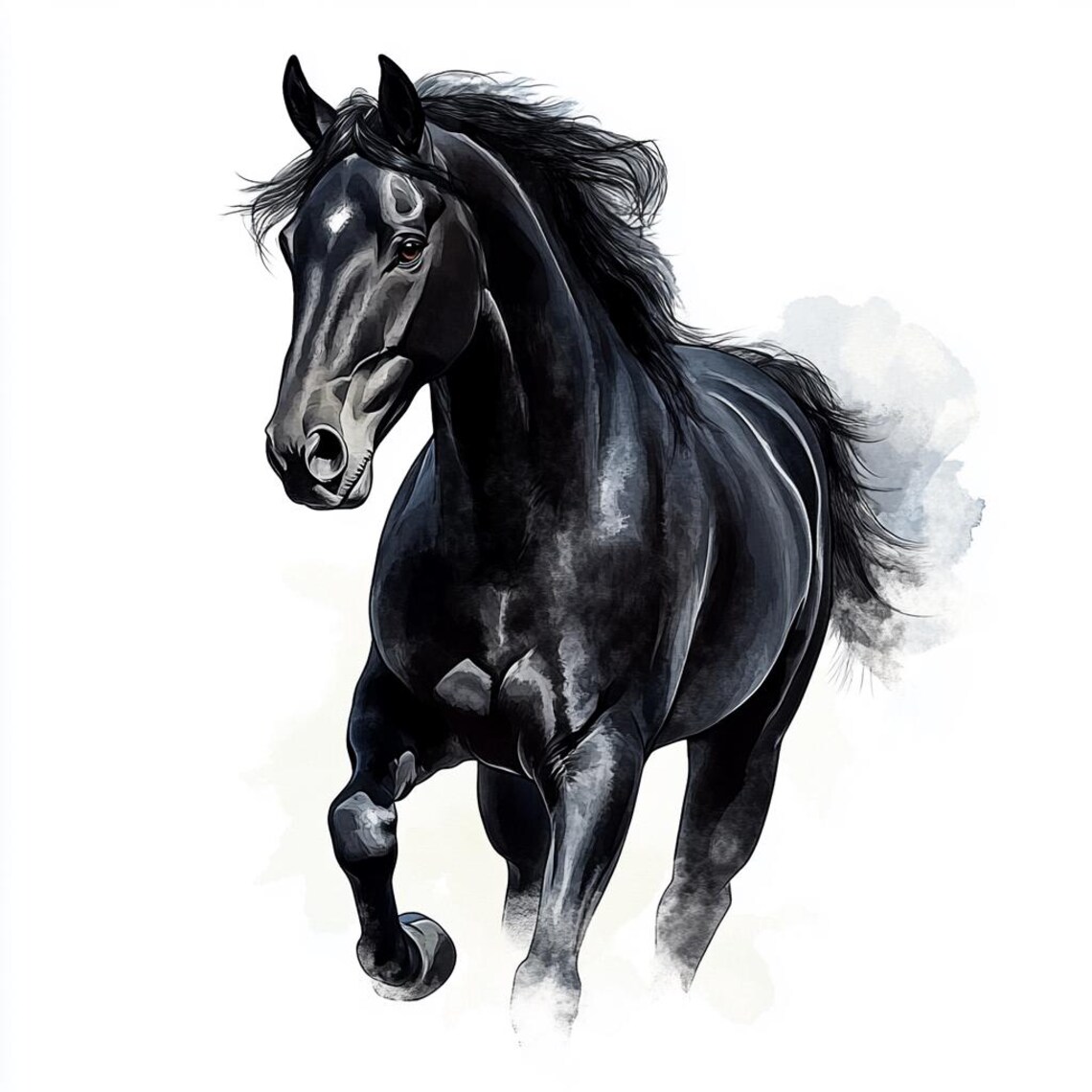 16 Black Horse Clipart, Watercolor Racehorse Animal Clip Art, Printable ...