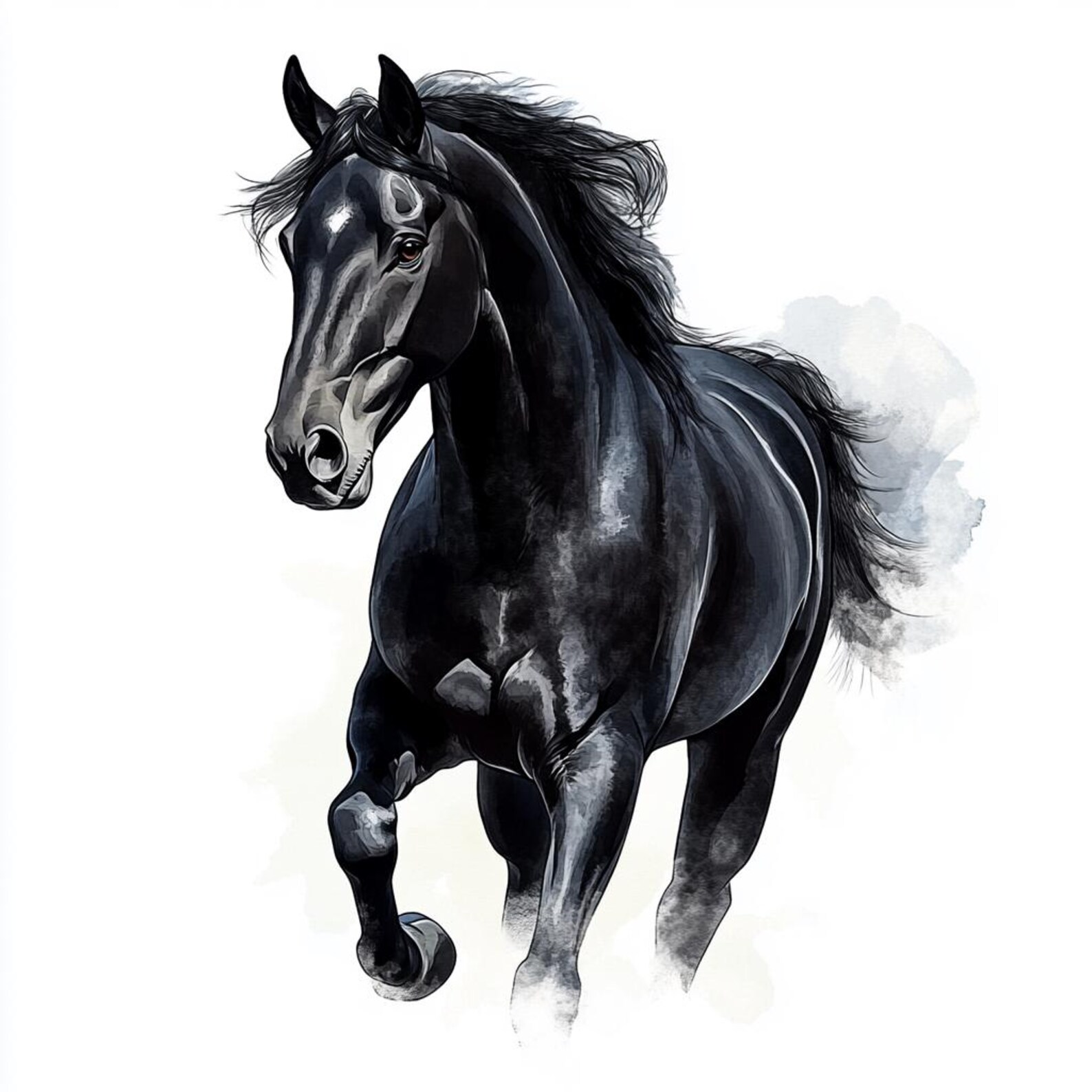 16 Black Horse Clipart, Watercolor Racehorse Animal Clip Art, Printable ...