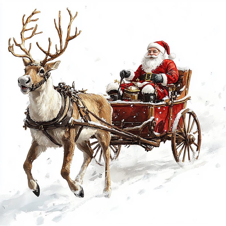 16 Santa Claus in Sleigh Clipart, Watercolor Christmas Clipart ...