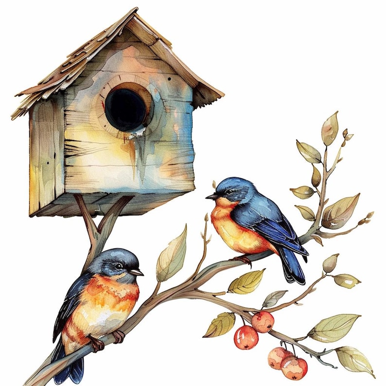 16 Birdhouse Clipart, Watercolor Bird House Clip Art, Printable High ...