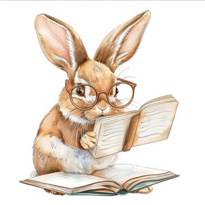 Watercolor Bunny Reading Clipart: Book Lover Art (digital Download) - Etsy