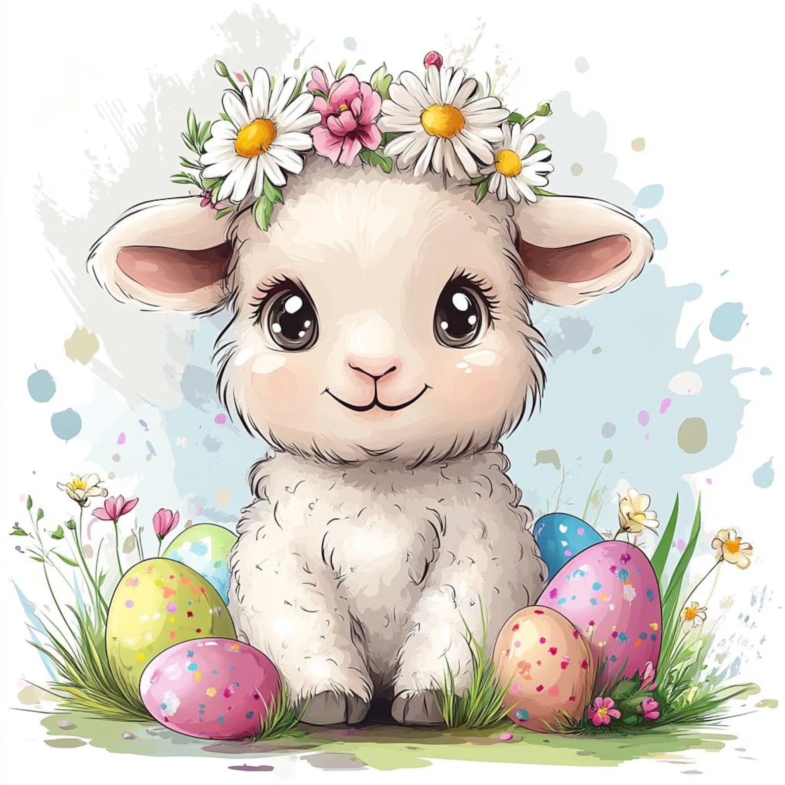 16 Easter Lamb Clipart, Watercolor Lamb in Easter Eggs Clip Art ...