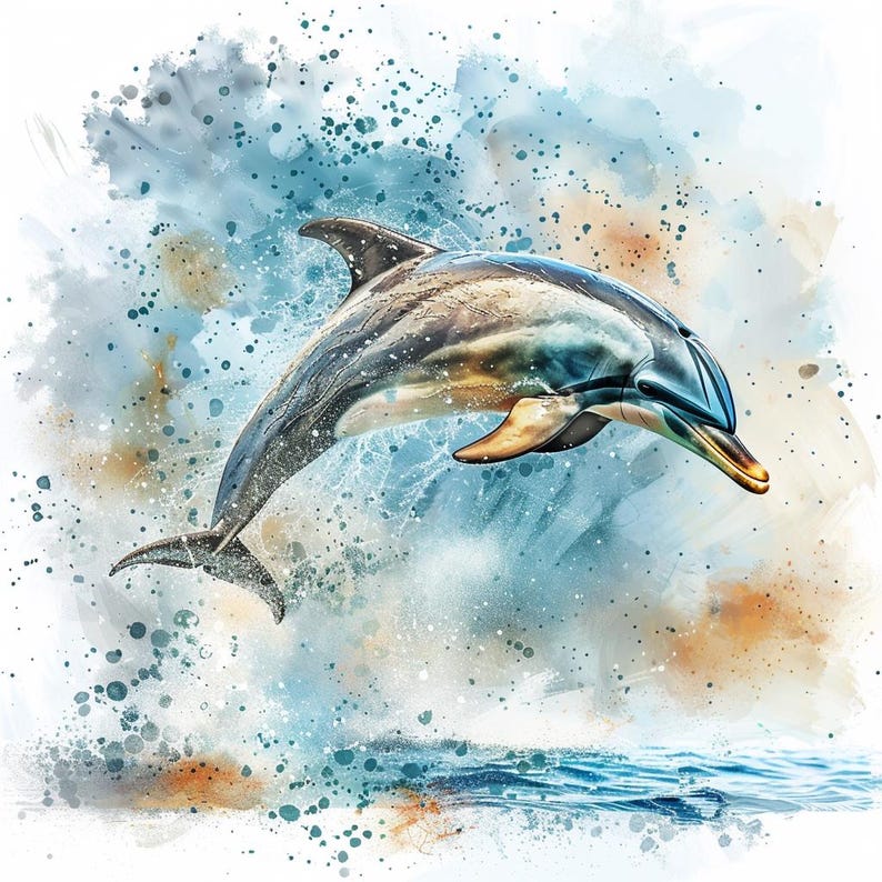 16 Dolphin Clipart, Watercolor Sea Animal Clip Art, Printable High ...