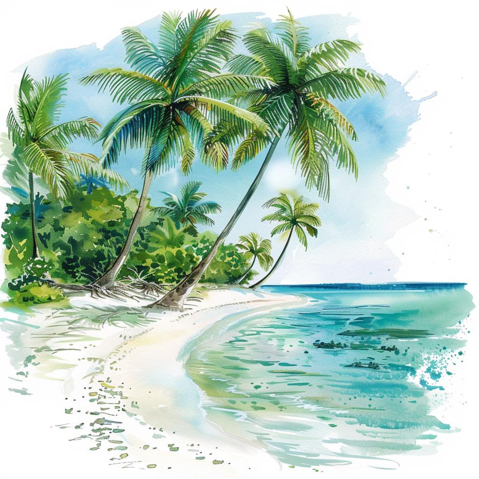 15 Paradise Beach Clipart, Watercolor Tropical Beach Clip Art ...
