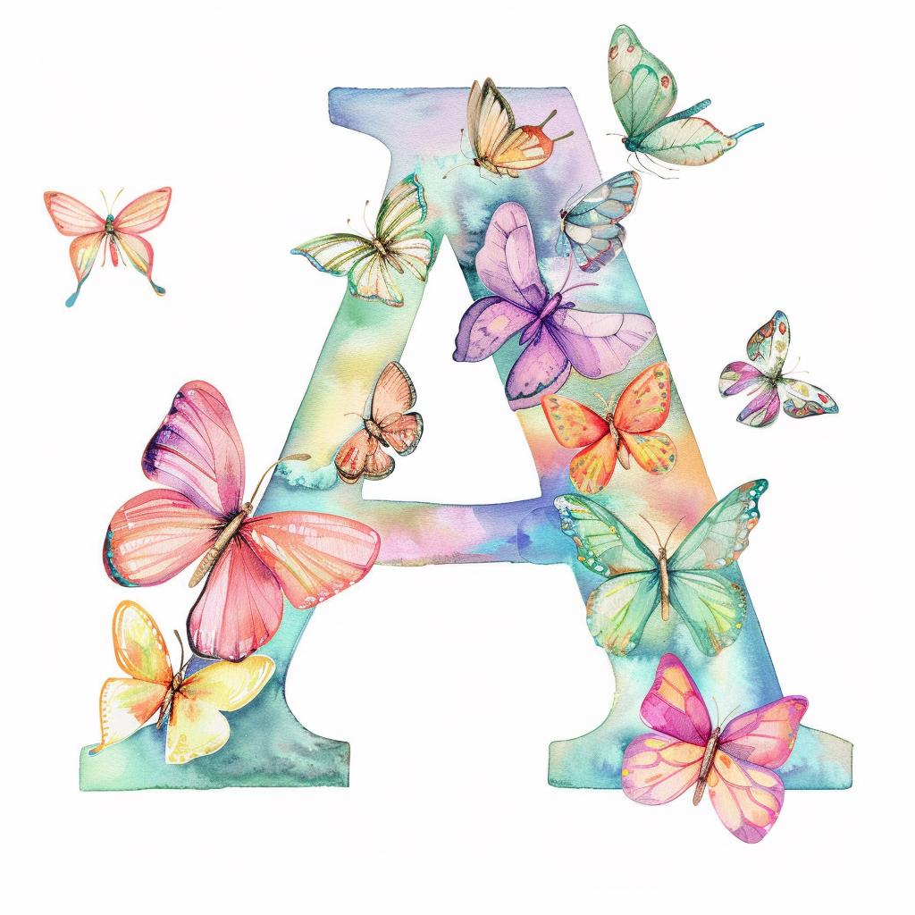 12 Butterfly Letter 'A' Clipart, Watercolor Alphabet Clip Art ...