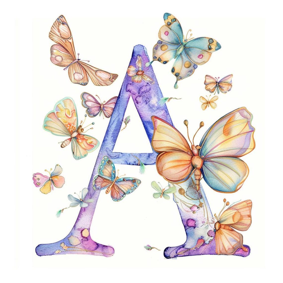 12 Butterfly Letter 'A' Clipart, Watercolor Alphabet Clip Art ...