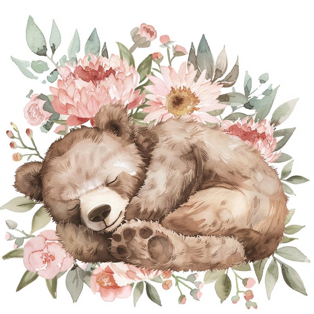 Sleeping Baby Bear Clipart: Watercolor Teddy Bear Art (digital Download ...