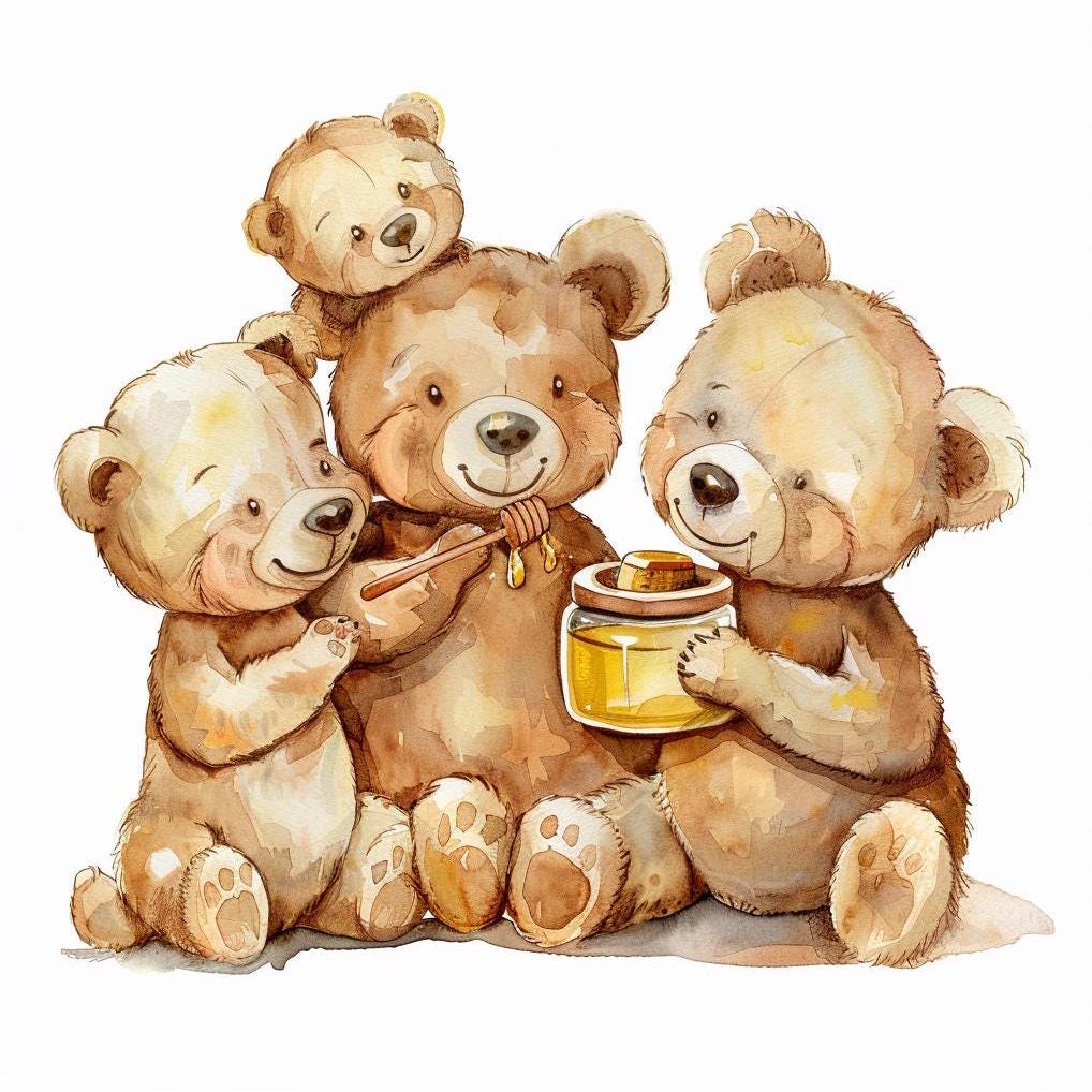 12 Teddy Bear Family Clipart, Watercolor Baby Bear Clip Art, Printable ...