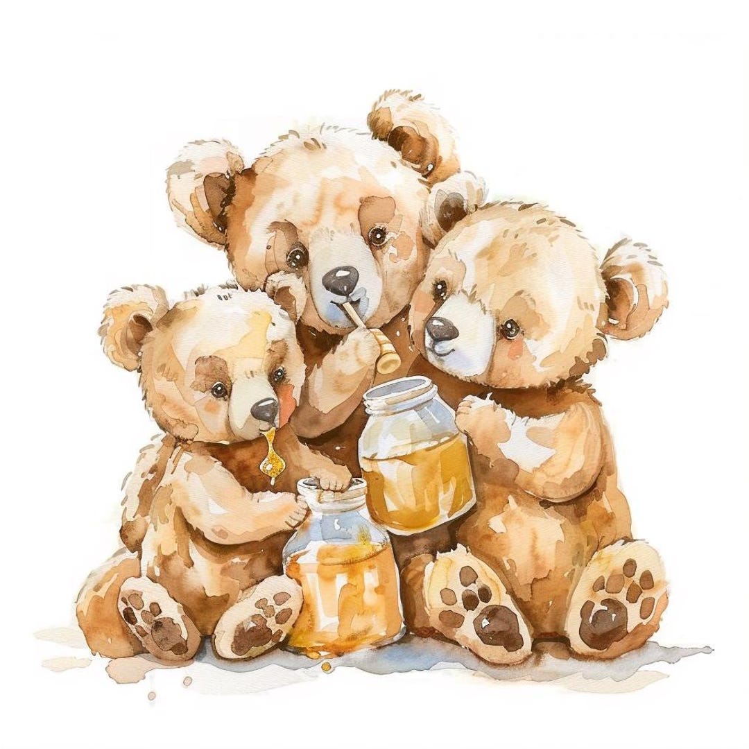 12 Teddy Bear Family Clipart, Watercolor Baby Bear Clip Art, Printable ...