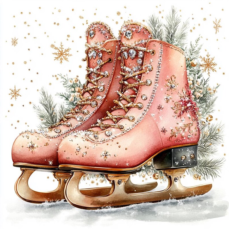 Watercolor Ice Skates Clipart: Glitter Boots Art (digital Download) - Etsy