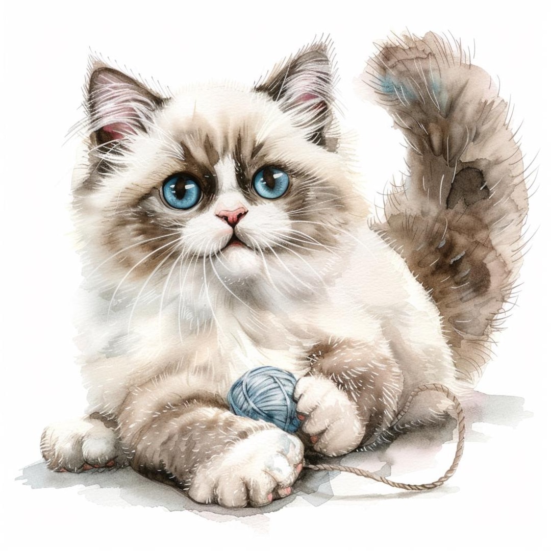 12 Kitten Playing Clipart, Watercolor Playful Cat Clip Art, Printable ...