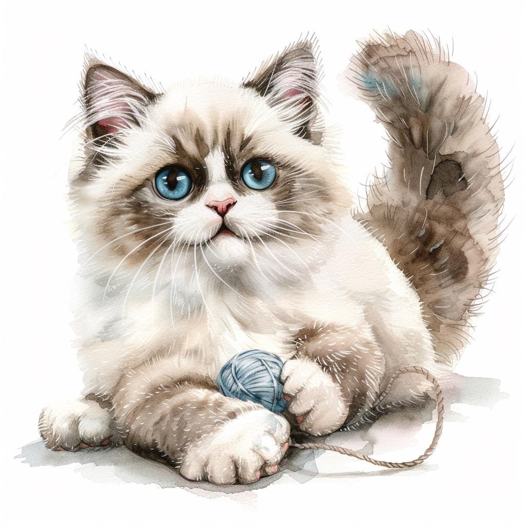 12 Kitten Playing Clipart, Watercolor Playful Cat Clip Art, Printable ...