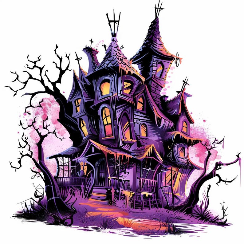 16 Haunted House Clipart, Watercolor Halloween Clip Art, Printable High ...