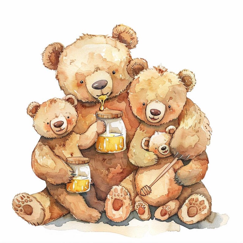 12 Teddy Bear Family Clipart, Watercolor Baby Bear Clip Art, Printable ...