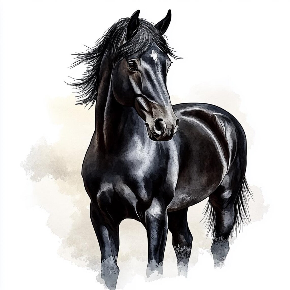 16 Black Horse Clipart, Watercolor Racehorse Animal Clip Art, Printable ...