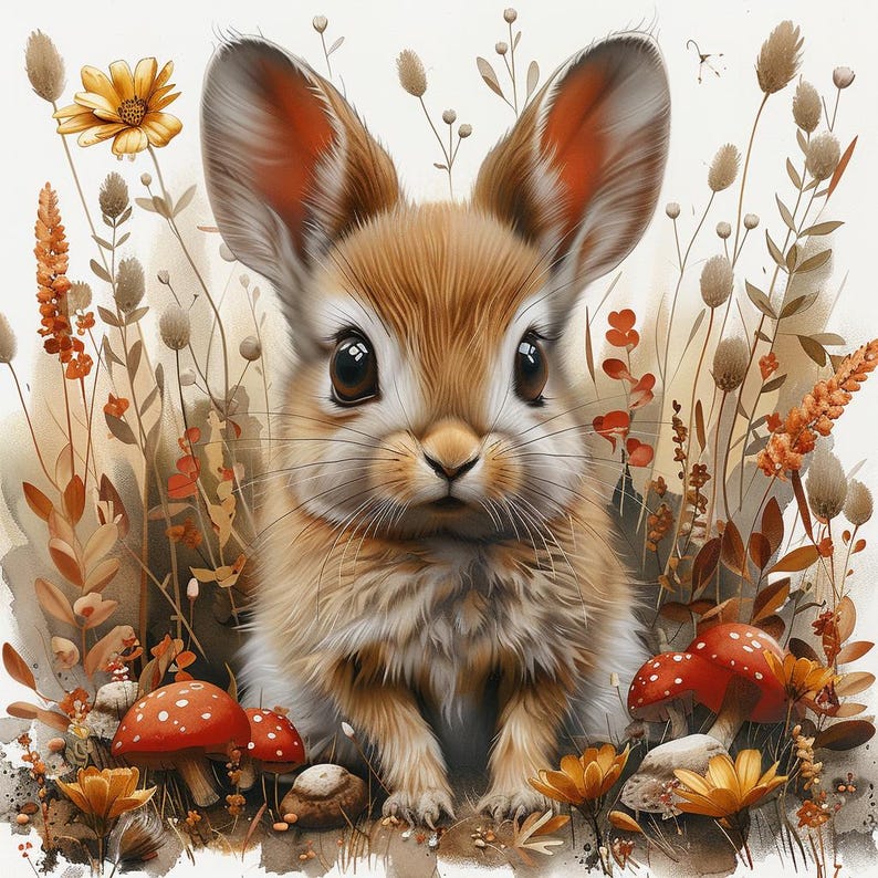 15 Autumn Bunny Clipart, Watercolor Fall Bunny Clip Art, Printable High ...