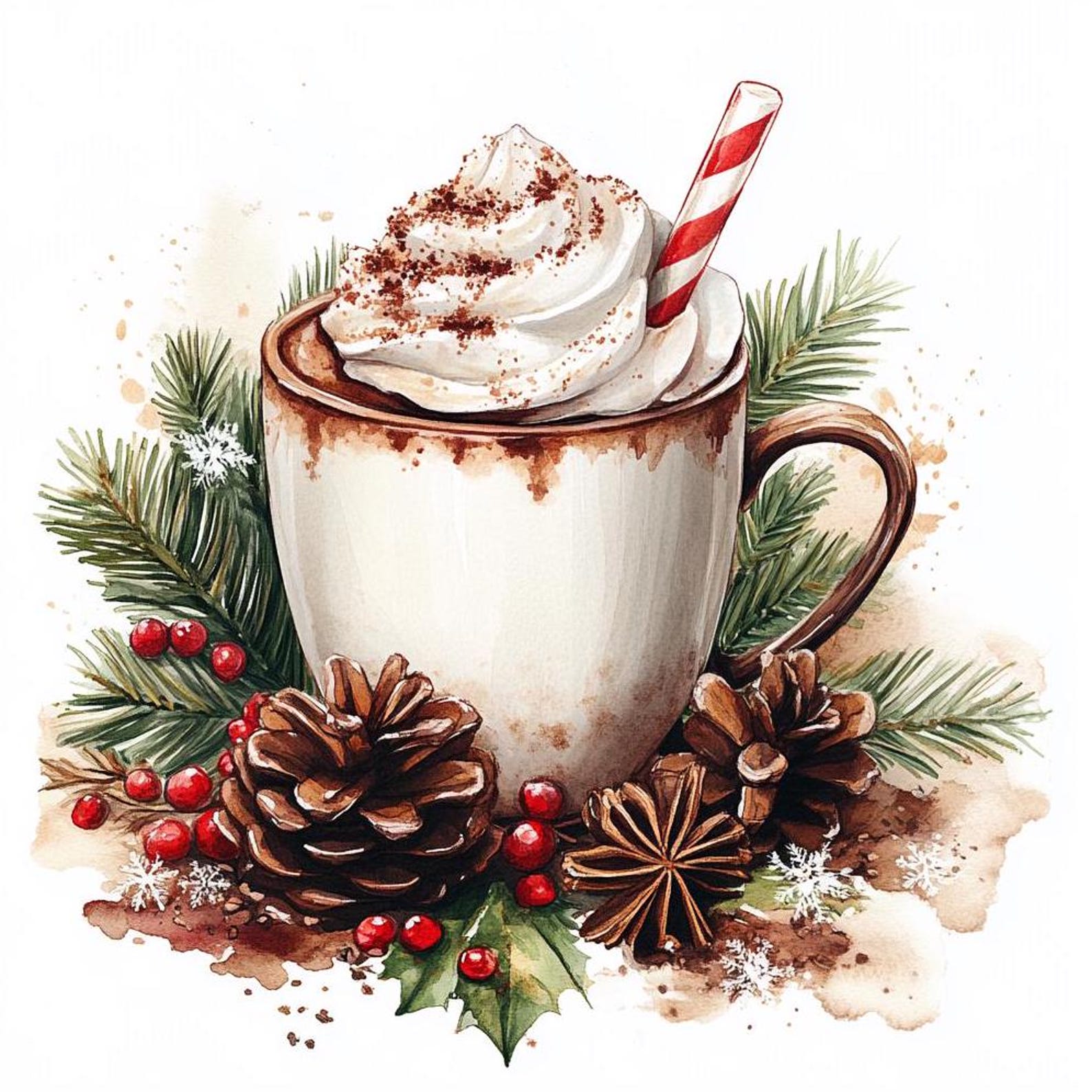 16 Christmas Hot Chocolate Clipart, Watercolor Winter Clipart ...