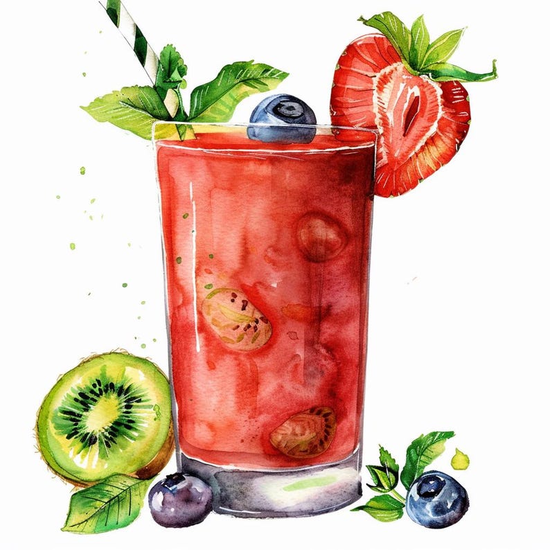 16 Fruit Smoothie Clipart, Watercolor Colorful Drink Clip Art ...