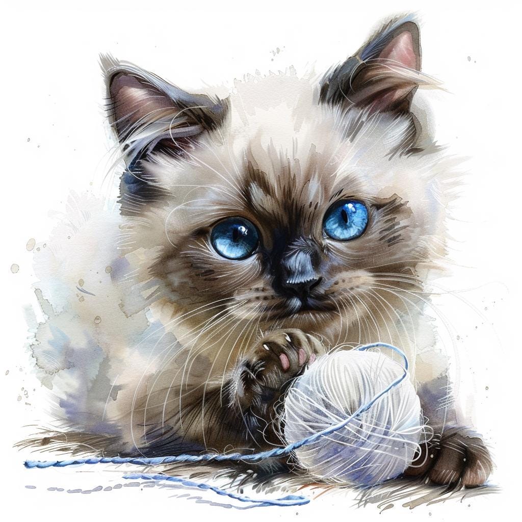 12 Kitten Playing Clipart, Watercolor Playful Cat Clip Art, Printable ...