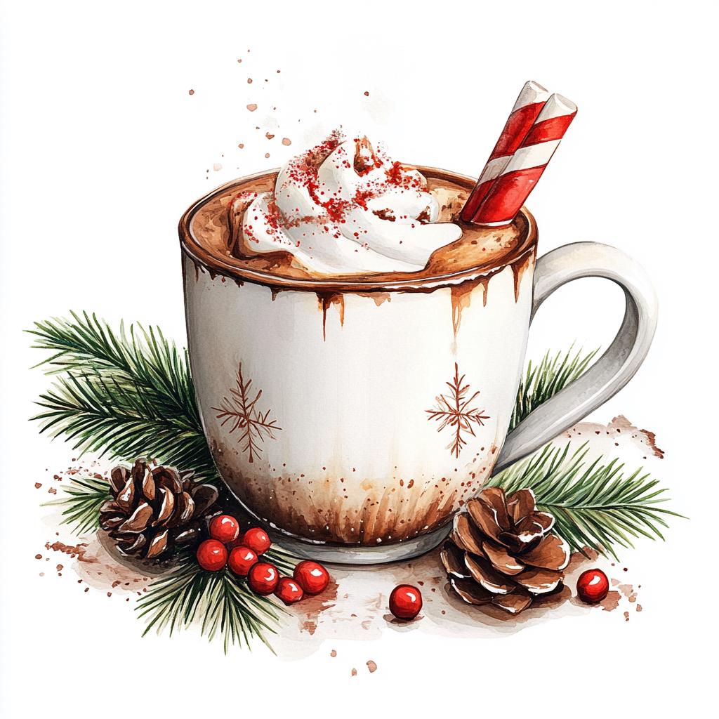 16 Christmas Hot Chocolate Clipart, Watercolor Winter Clipart ...