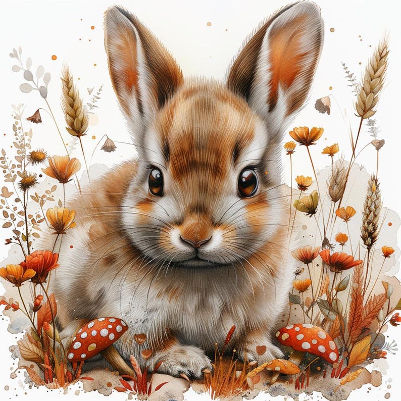 15 Autumn Bunny Clipart, Watercolor Fall Bunny Clip Art, Printable High ...