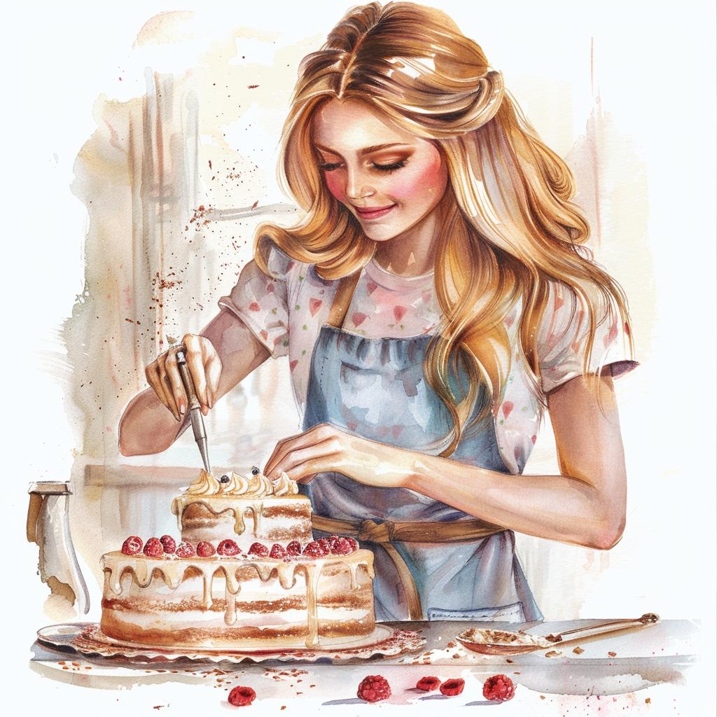 16 Woman Making a Cake Clipart, Watercolor Birthday Cake Clip Art ...