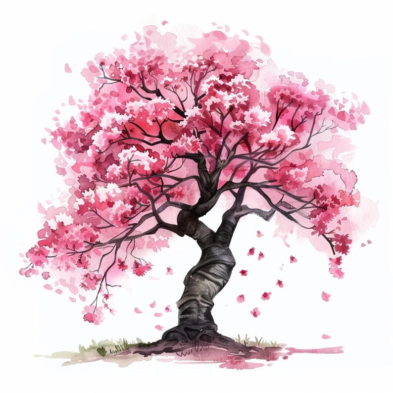20 Cherry Blossom Tree Clipart, Watercolor Pink Tree Clip Art ...