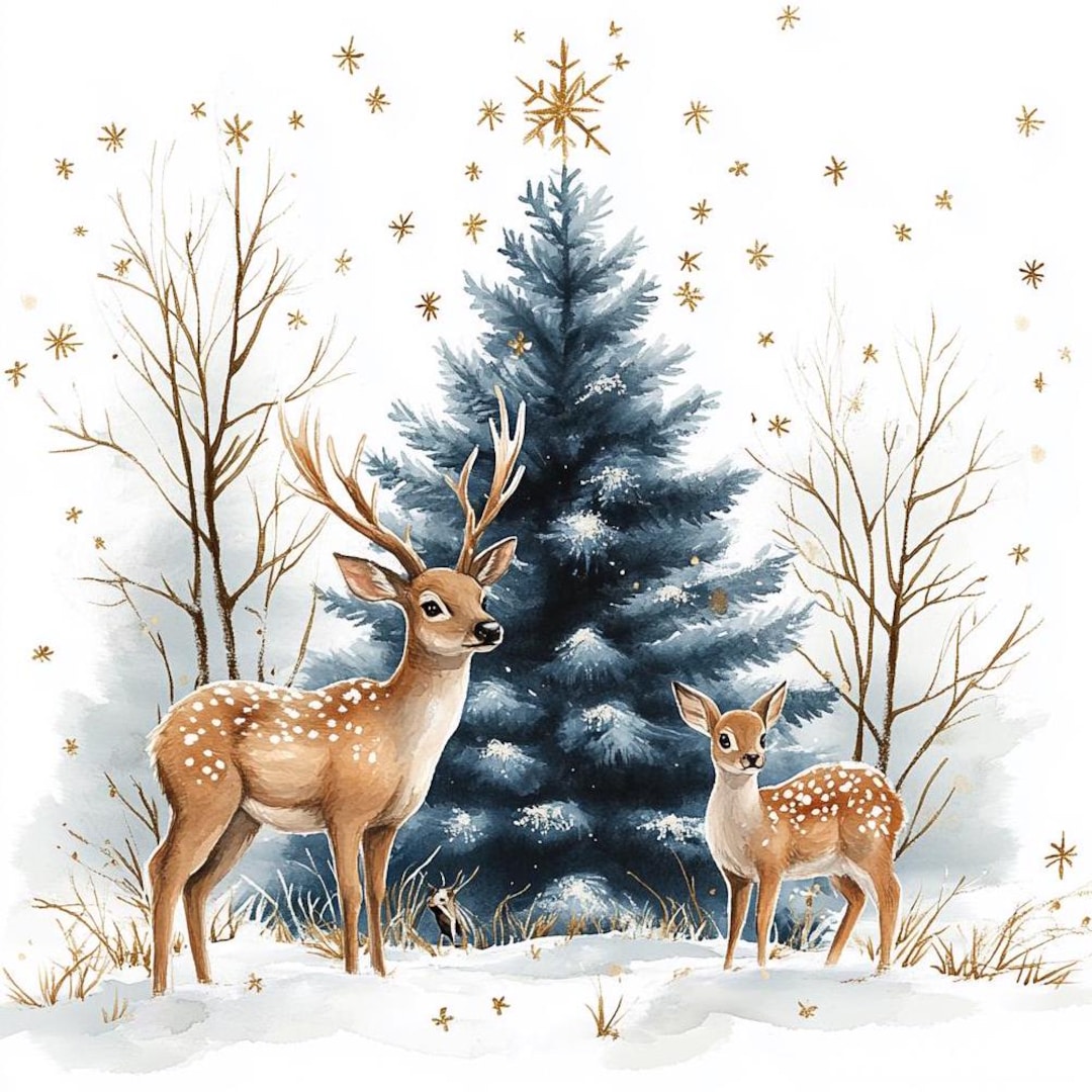 16 Winter Forest Animal Clipart, Watercolor Christmas Tree Clipart ...