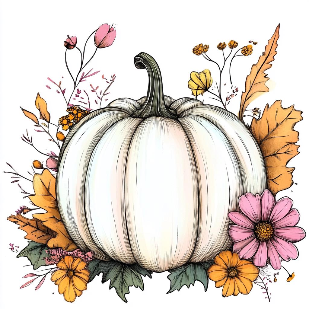 16 Delicate Floral Pumpkin Clipart, Watercolor Autumn Clip Art ...