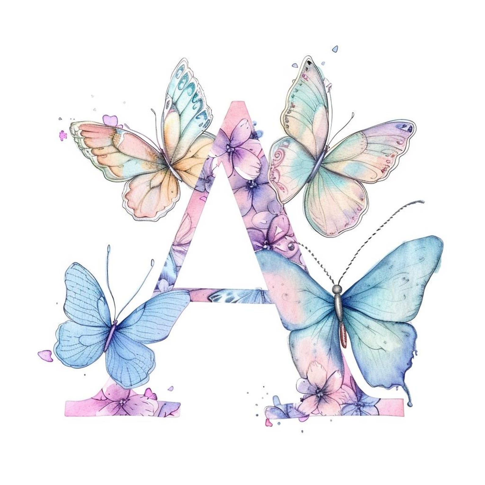 12 Butterfly Letter 'A' Clipart, Watercolor Alphabet Clip Art ...