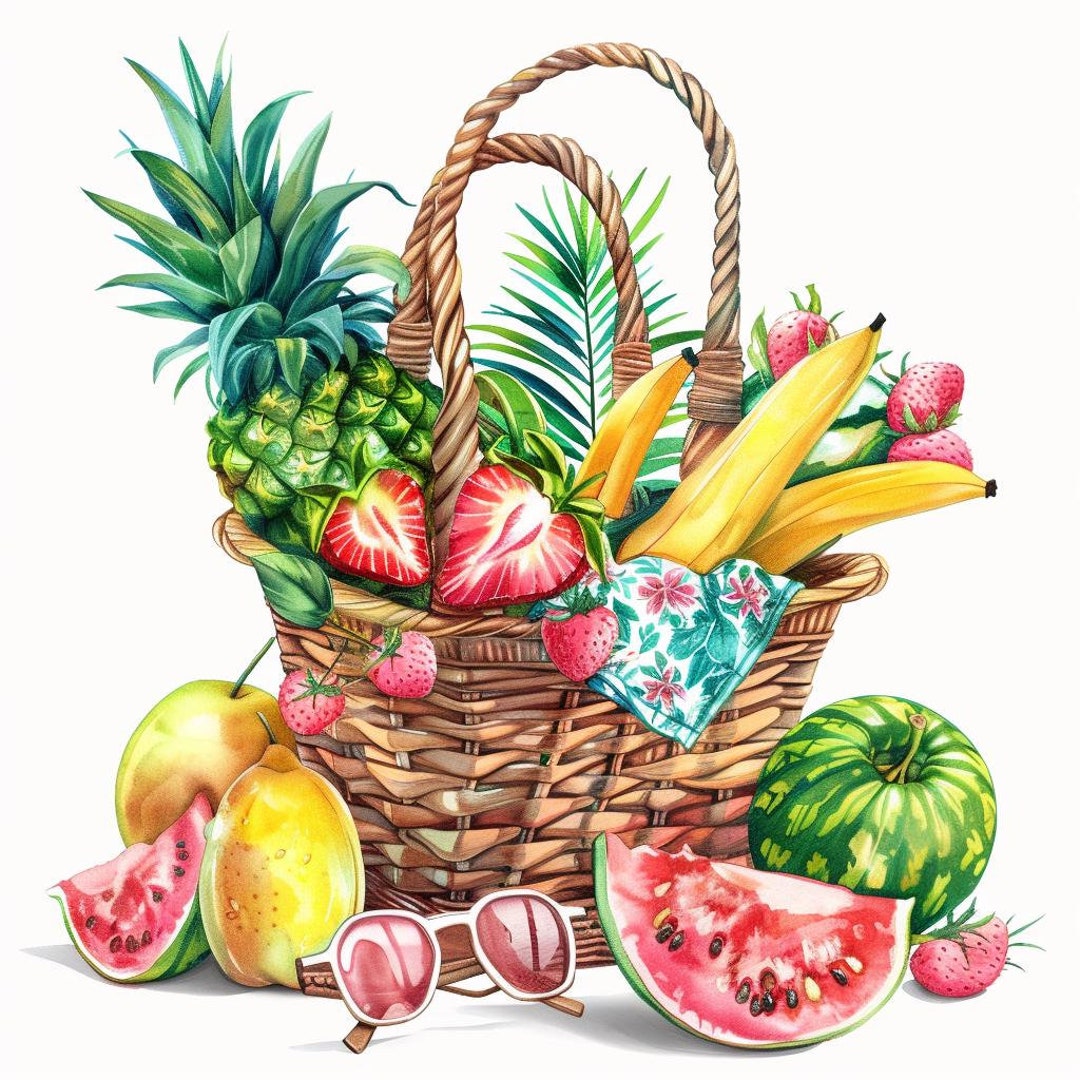 16 Picnic Basket Clipart, Watercolor Summer Picnic Clip Art, Printable ...