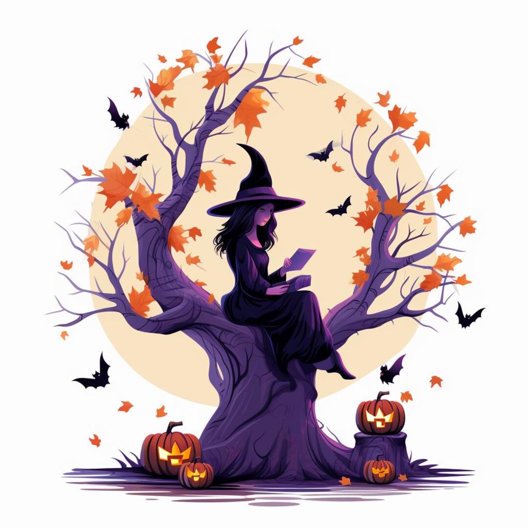 16 Halloween Tree Clipart, Watercolor Halloween Witch Clip Art ...