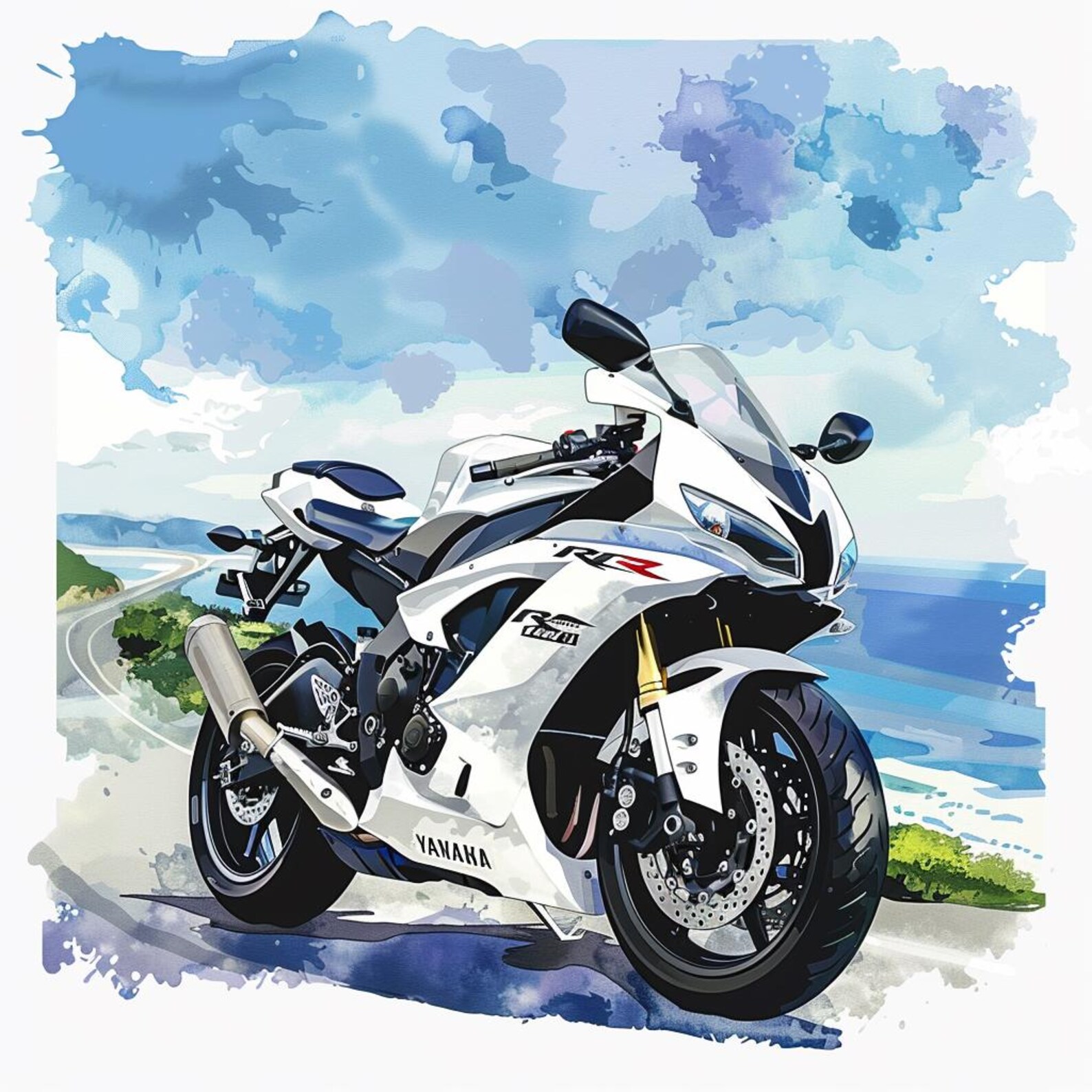 16 Motorcycle Clipart, Watercolor Ocean Motorbike Clip Art, Printable ...