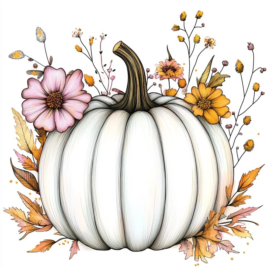 16 Delicate Floral Pumpkin Clipart, Watercolor Autumn Clip Art ...