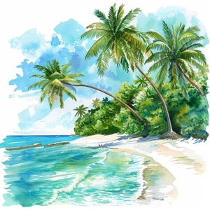 15 Paradise Beach Clipart, Watercolor Tropical Beach Clip Art ...