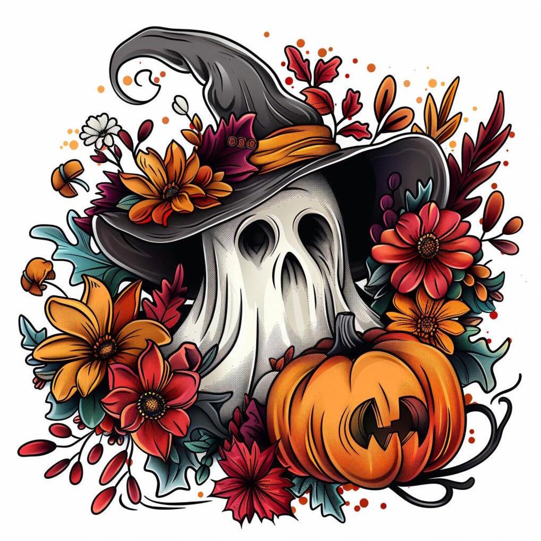 15 Halloween Ghost Clipart, Watercolor Pumpkin Clip Art, Printable High ...