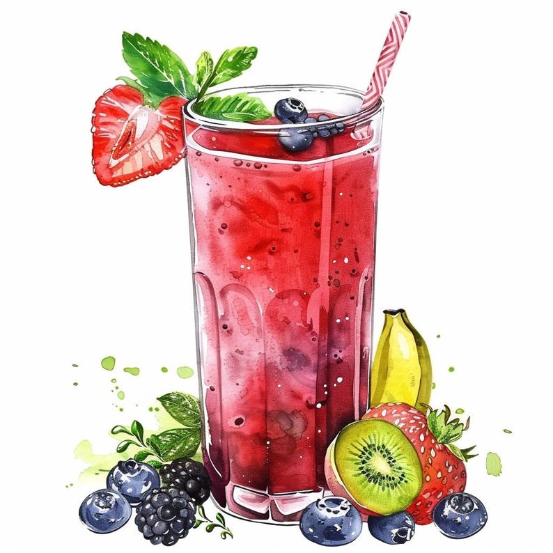 16 Fruit Smoothie Clipart, Watercolor Colorful Drink Clip Art ...