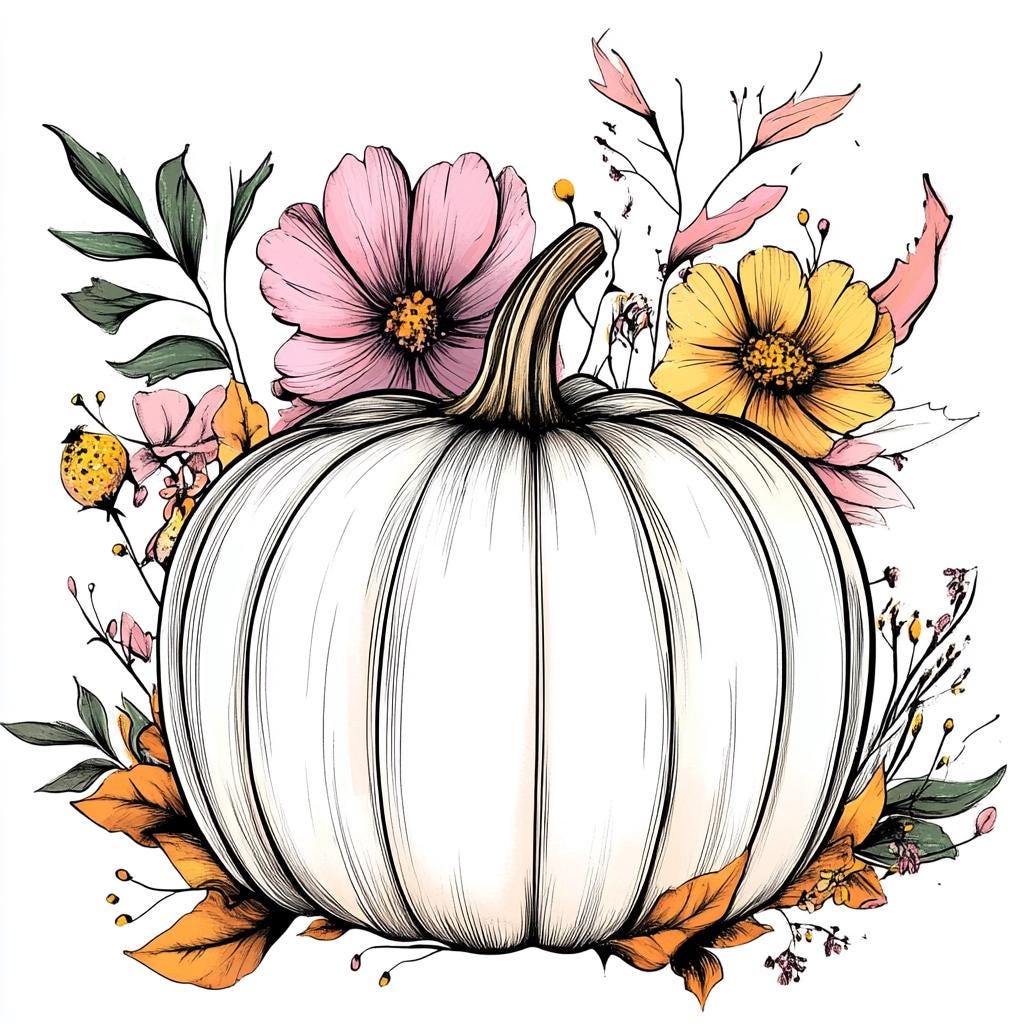 16 Delicate Floral Pumpkin Clipart, Watercolor Autumn Clip Art ...