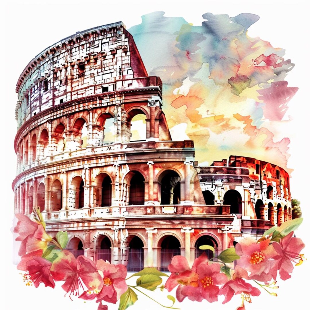 12 Colorful Colosseum Clipart, Watercolor Rome Italy Clip Art ...