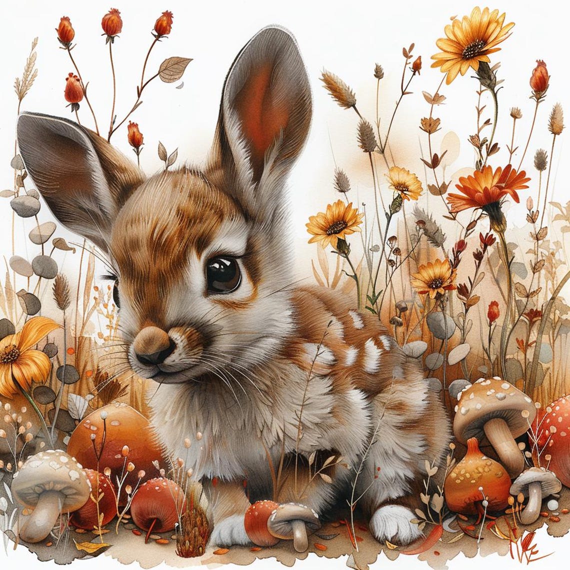 15 Autumn Bunny Clipart, Watercolor Fall Bunny Clip Art, Printable High ...