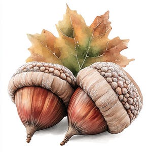 16 Autumn Acorns Clipart, Watercolor Autumn Leaves Tree Clip Art ...