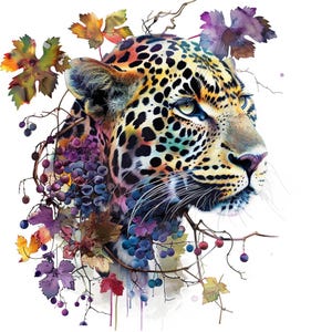 12 Colorful Leopard Clipart, Watercolor Autumn Leopard Clip Art ...
