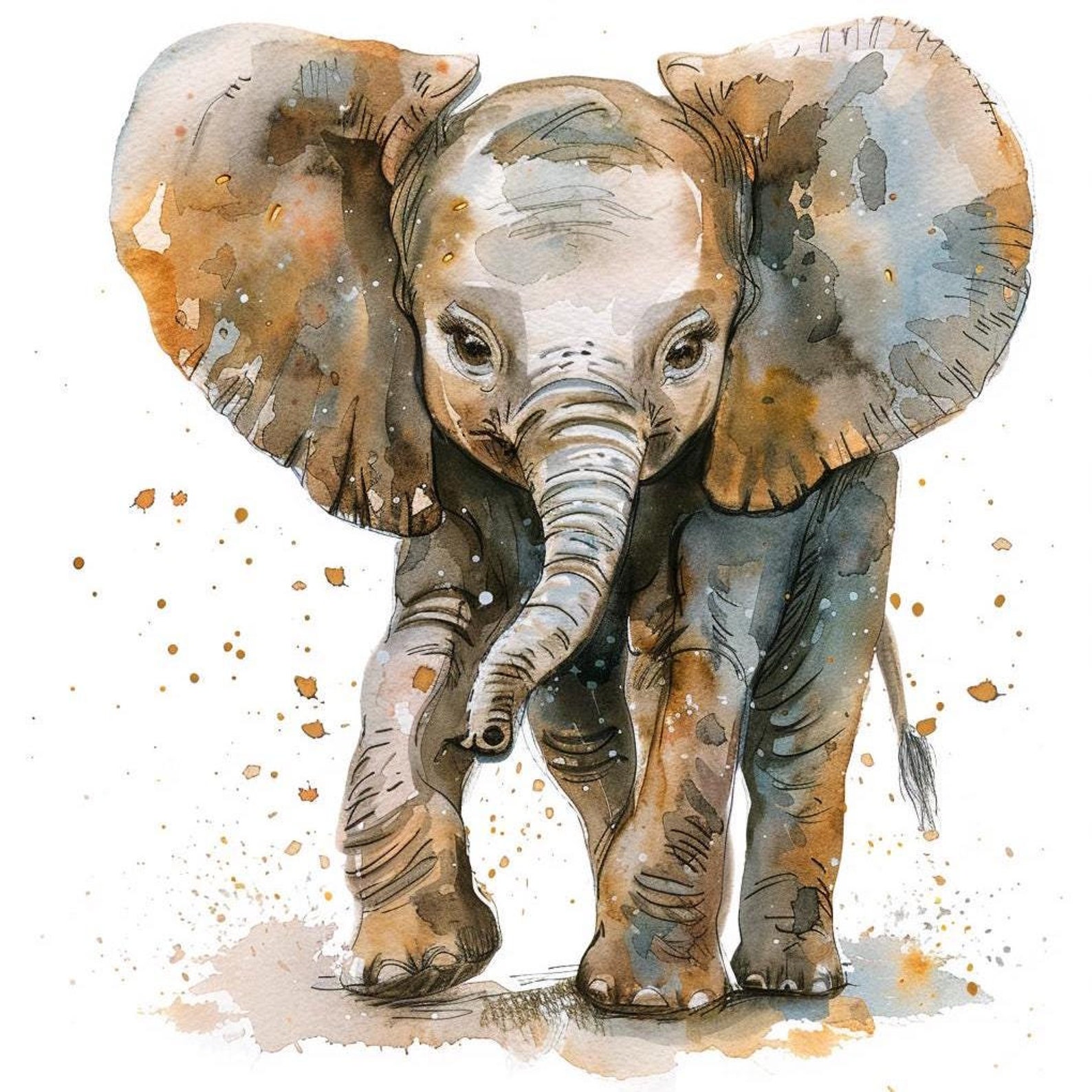 10 Colorful Elephant Clipart, Watercolor Baby Elephant Clip Art ...