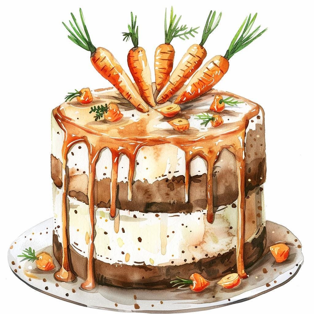 16 Carrot Cake Clipart, Watercolor Food Clip Art, Printable High ...