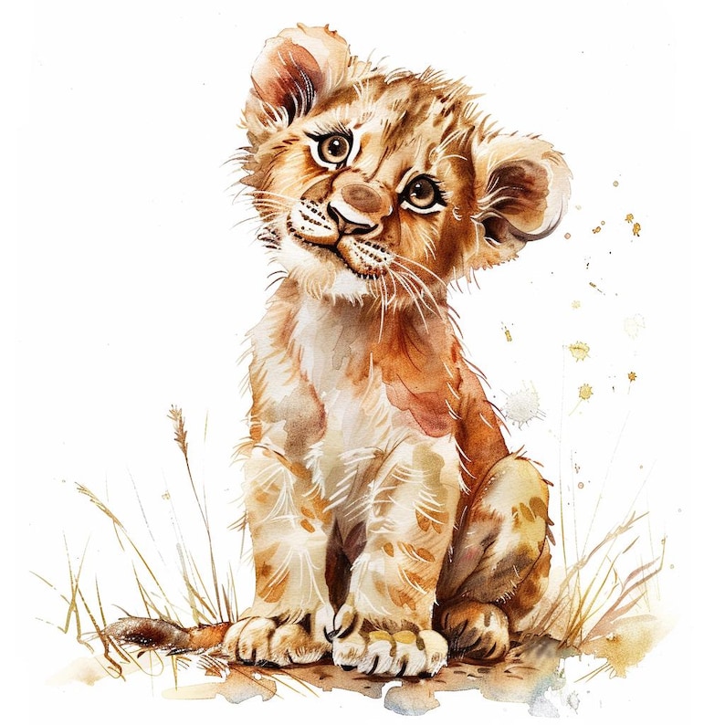 16 Baby Lion Clipart, Watercolor Lion Cub Clip Art, Wild Animal ...
