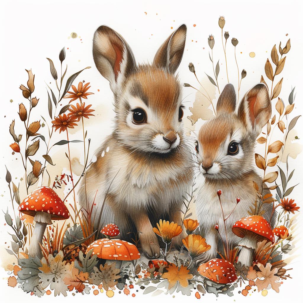 15 Autumn Bunny Clipart, Watercolor Fall Bunny Clip Art, Printable High ...